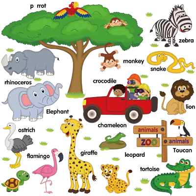 儿童房卡通动物英文贴画墙贴