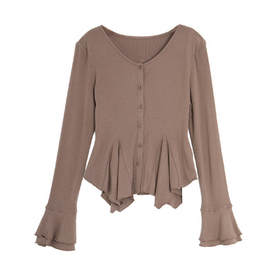 西町村屋复古修身长袖法式短小衫