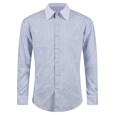 平圆方中两用异领条纹男士衬衫