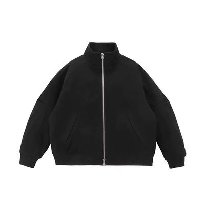 灰色高街宽松短款呢子棉衣男