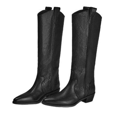 MOLORERSHOW【knight boots】复古显瘦V扣真皮百搭显瘦时装靴长靴