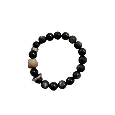 原创设计纯银平安福圈菩提根醒狮天然银曜石情侣手链男七夕礼物