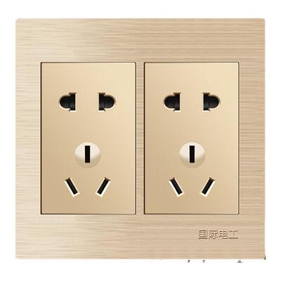 国际电工120型插座面板112厘米五10大十孔插座16A香槟金墙壁暗装
