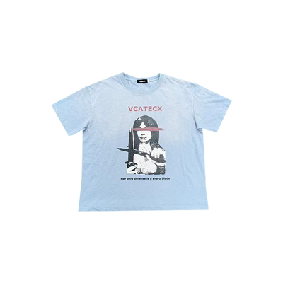 Vcatecx水洗做旧印花T恤短袖男女