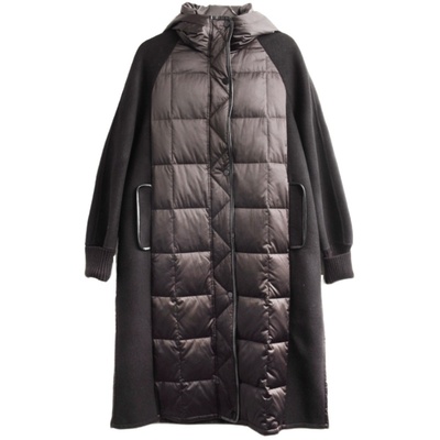 胖太太羽绒服连帽羊毛拼接宽松