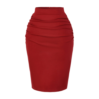 高腰褶皱丰胯中长款包臀半身裙