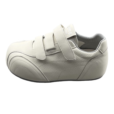 真皮魔术贴圆头内增高厚底小白鞋