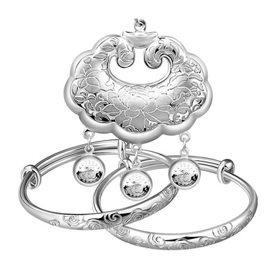 999长命锁儿童银饰手镯