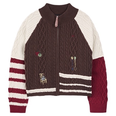 绞花刺绣毛衫外套撞色拼接时髦