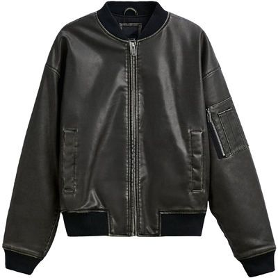 ZA棒球领复古机车夹克外套