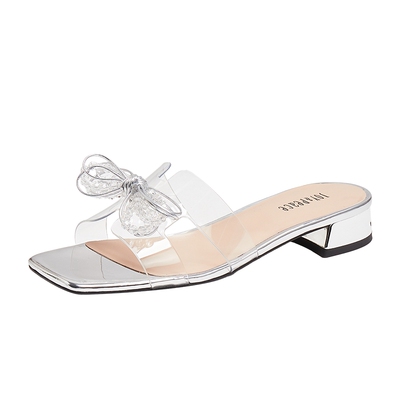 真美诗蝴蝶结仙女风透明一字拖鞋