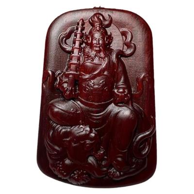 五路财神小叶紫檀赵公明挂件红木男女款吊坠项链车挂订制手工雕刻