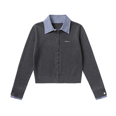 KXLFCHN空穴来风 春秋百搭假两件翻领衬衫毛衣开衫休闲长袖上衣女