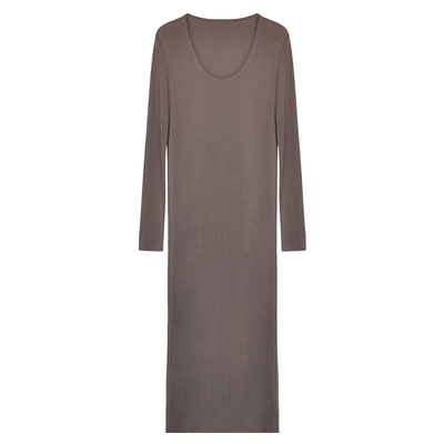 因由【02/02 am10:00上新】修身优雅简约大U领长袖针织通勤连衣裙