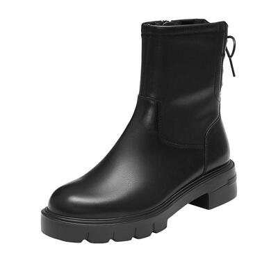 思加图冬季黑蝴蝶弹力靴中靴厚底增高英伦风女靴EGB31DZ4