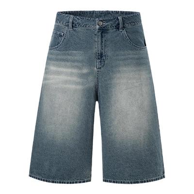 PSO Brand 男装女装喷马骝做旧水洗美式牛仔裤男款直筒宽松七分裤