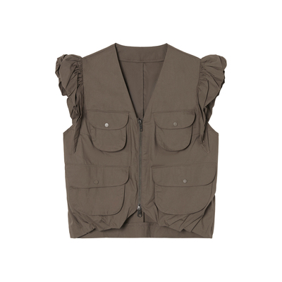 JNBY无袖V领拉链口袋马甲