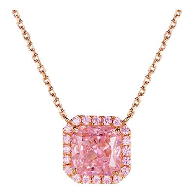 高碳钻玫瑰金3克拉粉钻锁骨项链