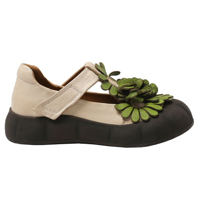 新中式复古松糕牛皮花朵女休闲鞋