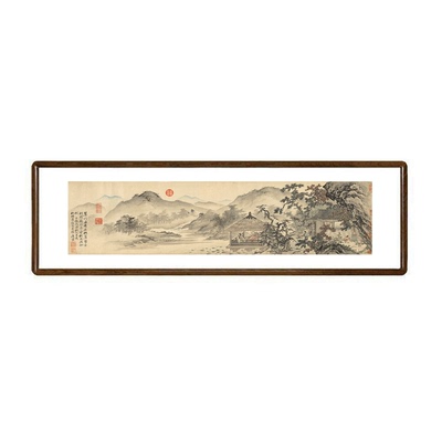名家唐寅字画国画横版仿古山水画