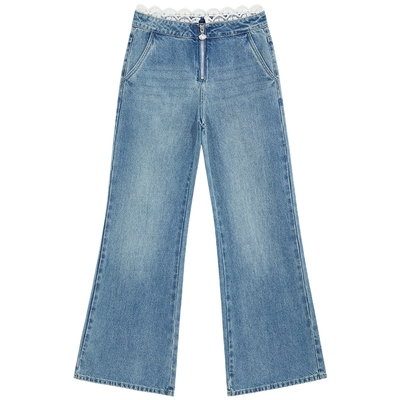 【博主同款】bebe2025秋季女士经典牛仔蓝蕾丝边阔腿牛仔裤311004