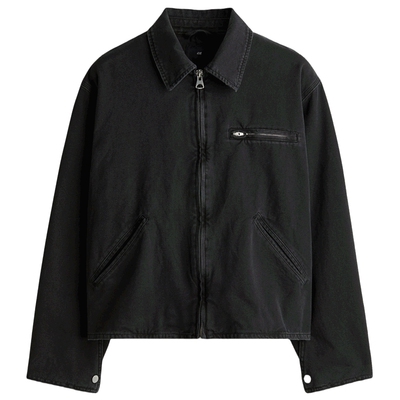 HM男装女装夹克春季翻领美式复古帆布拉链外套谷仓夹克1295934