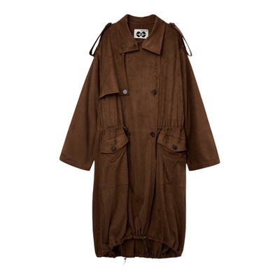 Medium Well 2025秋季新款麂皮感双抽绳风衣女中长款风衣外套