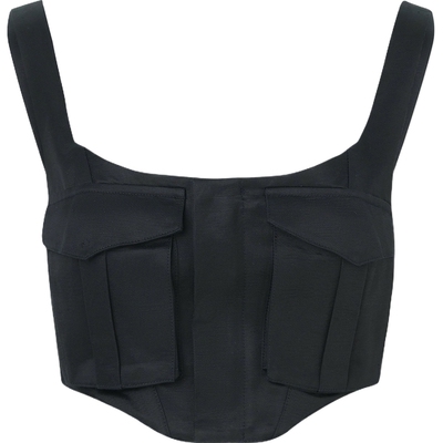 RtA 春夏女拼接网布缎布短款紧身胸衣式上衣