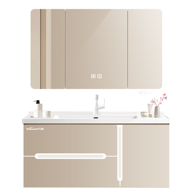 万和奶油风浴室柜组合陶瓷一体盆防水蜂窝铝卫生间洗漱台洗脸盆柜