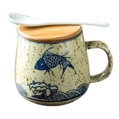 鱼杯子带盖带把水杯泡茶专用杯子