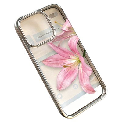 Simple pink morning glory flower electroplating clear case适用iphone 11 12 13 14 15 16 17 pro max