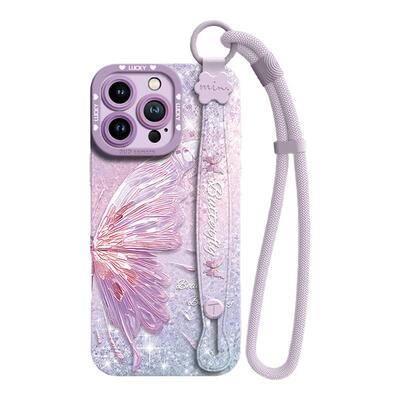 适用苹果16promax手机壳iphone15保护套14新款12的13外壳14pro后plus高级感xs女por硅胶17带挂绳腕带珠光蝴蝶