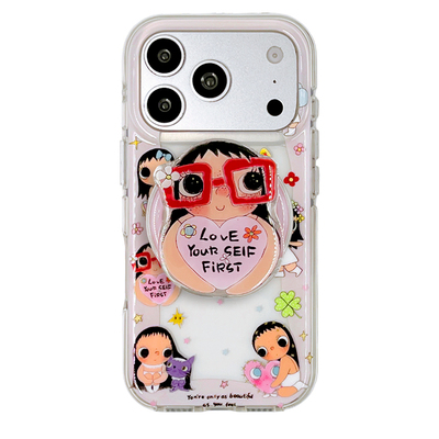 kaia大眼萌娃眼镜小玉yuy适用苹果17promax手机壳iphone16pro新款16女17pro磁吸支架15pro全包软边防摔手机套