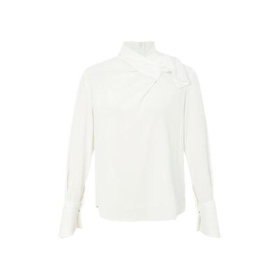 COMME MOI吕燕设计师春夏衬衫褶裥领装饰白色女士不易皱衬衣