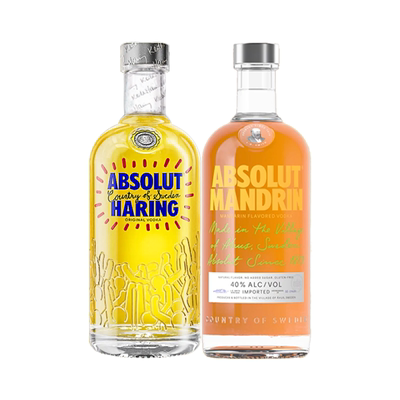 ABSOLUT绝对伏特加酒KeithHaring艺术瓶+柑橘味700ml套装洋酒调酒