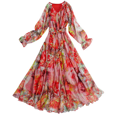 仙气飘飘浪漫优雅油画长裙