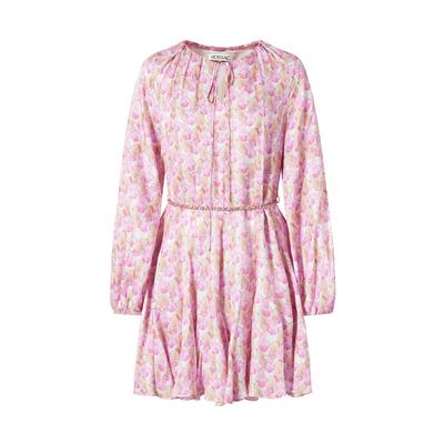 甜美粉鸢尾碎花长袖连衣裙