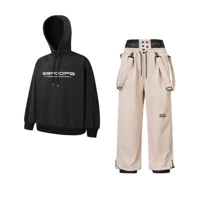 黑色连帽防水加绒滑雪衣裤套