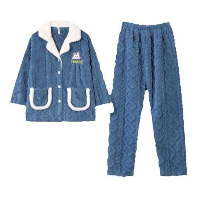 秋冬季珊瑚绒睡衣女加厚加绒