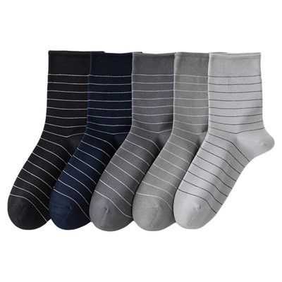 花田靴下商务袜男纯棉条纹中筒袜