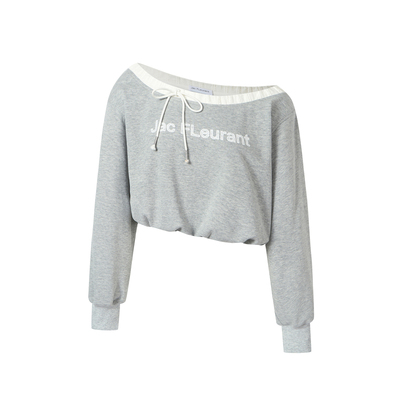 JAC FLEURANT2026春夏新品拼接松紧露肩LOGO印花不规则短款卫衣
