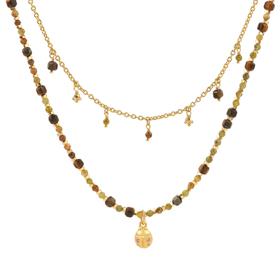 LAZY CIRCLES绿野仙踪瓢虫双层项链女彩色串珠流苏吊坠链条锁骨链