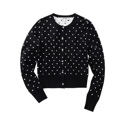 CLIMAX VISION高智感拼色波点高弹包芯纱圆领针织开衫毛衣