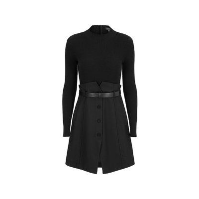 MARYLING黑色小A摆羊毛连衣裙