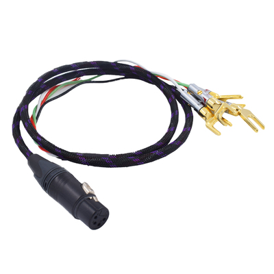 HIFI发烧级香蕉头4Y插转四芯卡侬线4芯平衡功放U型直推平衡耳机音频线转接线HD800 T5P HD650 660s功放转接线