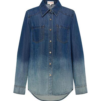 牛仔衬衫雅莹渐变水洗天丝烫钻