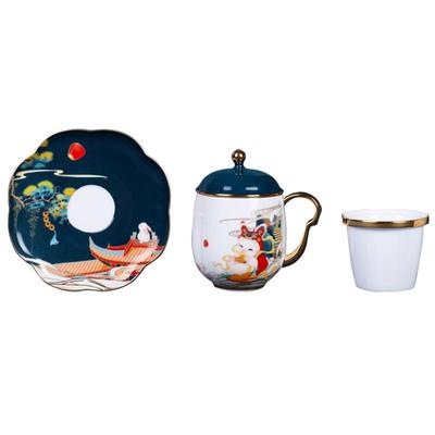 景德镇官方玉兔呈祥茶具