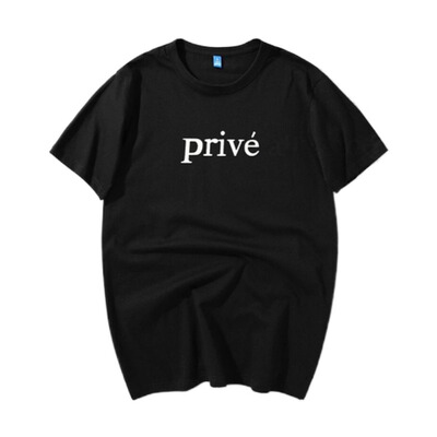 EXO同款边伯贤prive字母同款全棉短袖T恤夏男女情侣宽