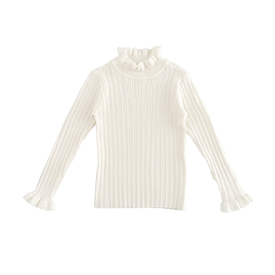 小美满女童经典好穿百搭针织打底衫25新款秋冬荷叶花边领内搭毛衣