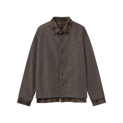 秋冬假两件拼接衬衫领针织衫外套